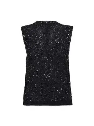 GOLDEN GOOSE Black Sequin Mesh Journey Top