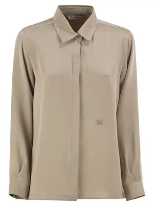Max Mara Silk Shirt With Embroidered M Logo - Cream