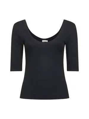 Brunello Cucinelli Brunello Cucinelli Ribbed Stretch Jersey T-Shirt With Monili Detail Multicolor