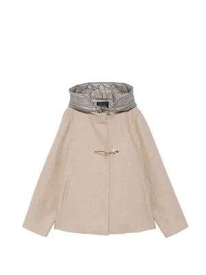FAY Wool Hooded Cape With Toggle Fastening And Drawstring Hood - Multicolor