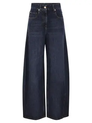 Brunello Cucinelli Wide-leg Dark Wash Denim Jeans - Multicolor