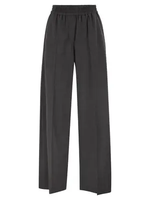 Brunello Cucinelli Stretch Virgin Wool Fluid Wide Leg Trousers - Multicolor