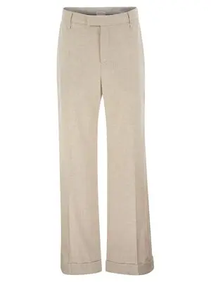Brunello Cucinelli Virgin Wool And Cashmere Tailored Trousers With Turn-up Hem - Cream