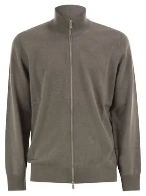 Brunello Cucinelli Brunello Cucinelli High-Neck Zip-Up Cashmere Cardigan Gray