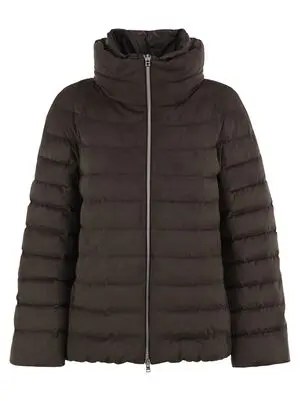 HERNO HERNO Technical Suede-Effect Down Jacket With Padded High Collar