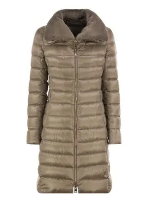 Herno Elisa Long Down Jacket In Ultralight Nylon With Faux Fur Collar - Multicolor