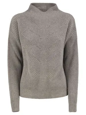 Herno Pure Wool Textured Knit High Neck Jumper - Gray