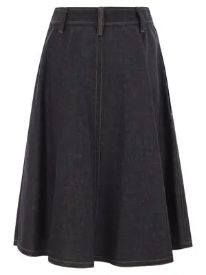 Brunello Cucinelli Cotton Denim Flared Midi Skirt - Multicolor