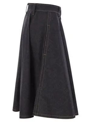 Brunello Cucinelli Cotton Denim Flared Midi Skirt - Multicolor