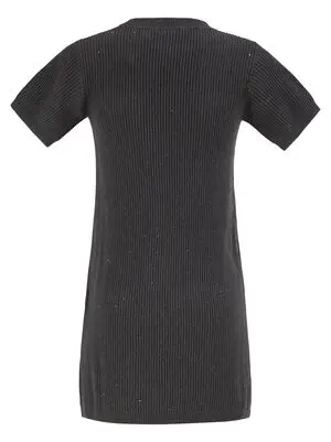 Brunello Cucinelli Ribbed Knit Dress With Sequins And Patch Pockets