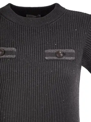 Brunello Cucinelli Ribbed Knit Dress With Sequins And Patch Pockets