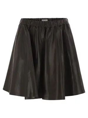 Brunello Cucinelli Flared Nappa Leather Skirt With Elasticated Waist - Brown