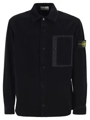 Stone Island Cotton Corduroy Overshirt With Compass Badge - Blue