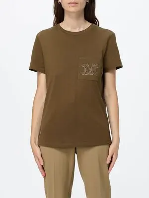 Max Mara Cotton T-shirt With Embroidered Pocket - Green