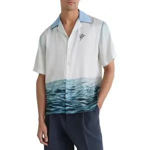 REISS Dive Print Camp Shirt - Soft Blue