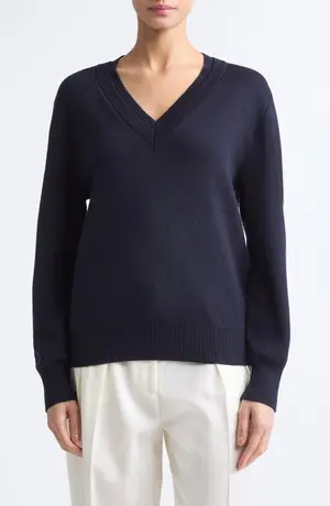 RÓHE Double V-neck Merino Wool Sweater - Navy
