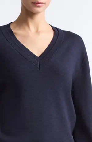 RÓHE Double V-neck Merino Wool Sweater - Navy