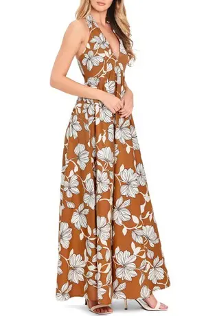 FLYING TOMATO Floral Print Halter Midi Dress