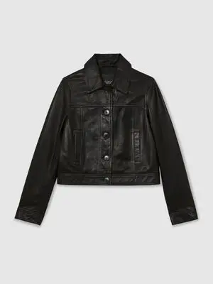 REISS Callie Leather Trucker Jacket