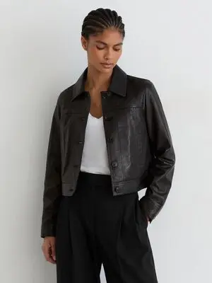 REISS Callie Leather Trucker Jacket