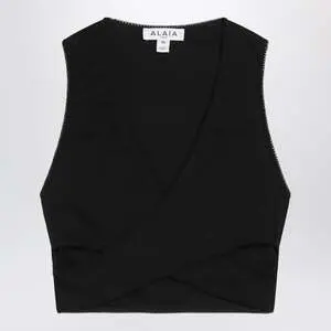 Alaïa Sleeveless V-neck Wrap Top - Black