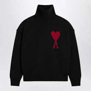 AMI Paris Merino Wool De Coeur Sweater - Black