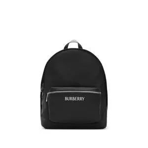 Burberry Backpack With Raised Logo And Leather Trim - Black