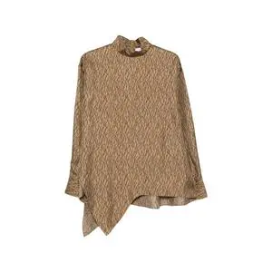 FERRAGAMO Graphic Print High Neck Silk Blouse - Brown