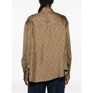 FERRAGAMO Graphic Print High Neck Silk Blouse - Brown