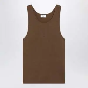 Saint Laurent Cassandre Ribbed Cotton Jersey Tank Top In Cognac - Brown