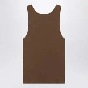 Saint Laurent Cassandre Ribbed Cotton Jersey Tank Top - Brown