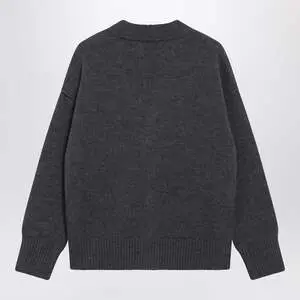 AMI Paris Merino Wool V-neck Cardigan With De Coeur Embroidery