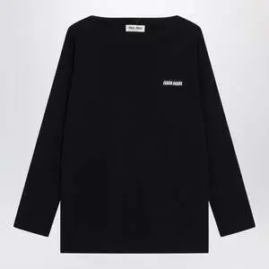 Miu Miu Miu Miu Virgin Wool Sweater With Logo Intarsia Blue
