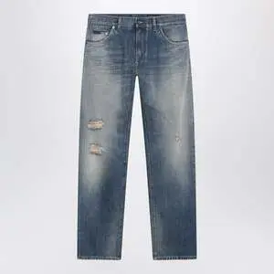 Dolce & Gabbana Washed-effect Jeans With Logo Plaque - Blue