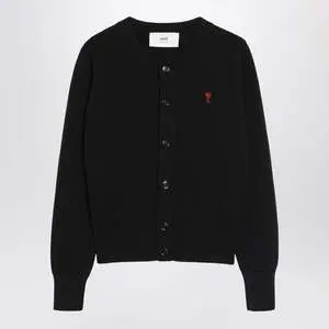 AMI Paris Wool De Coeur Cardigan - Black