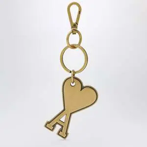AMI Paris De Coeur Charm Keyring In Vibrated Brass - Silver