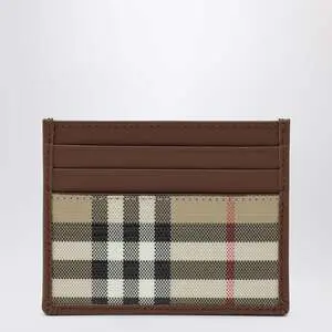 Burberry Check Credit Card Holder In Coated Cotton, Beige - Cream