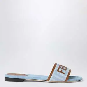 Fendi Sunshine Slides In Light Denim-effect Ff Jacquard - Blue