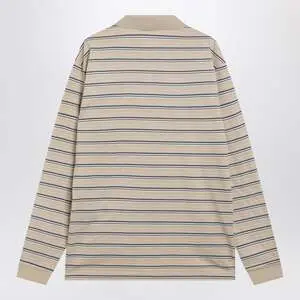 Prada Striped Cotton Pique Polo Shirt In Desert And Royal - Cream