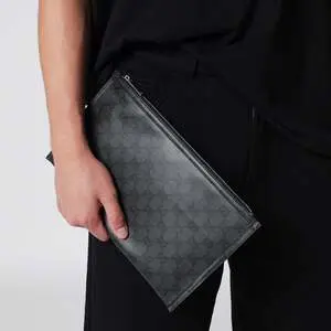 Gucci Medium Essence Classic Pouch In Gg Coated Canvas