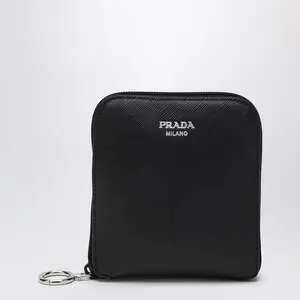 Prada Saffiano Leather Charm With Re-nylon Tote Bag - Black