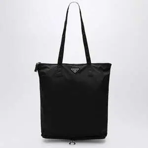 Prada Saffiano Leather Charm With Re-nylon Tote Bag - Black
