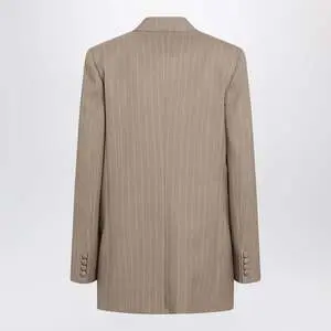 Valentino Garavani Double-breasted Pinstripe Jacket In Mud/ivory Virgin Wool