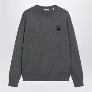 Burberry Wool Crewneck Sweater With Equestrian Knight Design - Gray