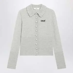 Chloé Slim-fit Logo Wool Cardigan - Gray