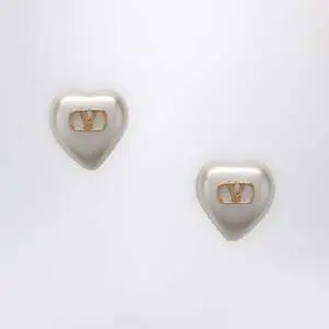 Valentino Garavani Vlogo Signature Pearl And Gold Tone Heart Shaped Earrings - Silver