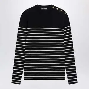 Dolce & Gabbana Blue/white Striped Wool Sweater With Buttons - Multicolor