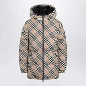 Burberry Check Nylon Puffer Jacket - Cream