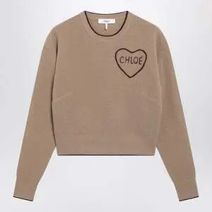Chloé Light Wool And Cashmere Logo Sweater - Brown