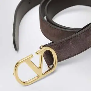 Valentino Garavani Vlogo Signature Belt In Suede - Brown